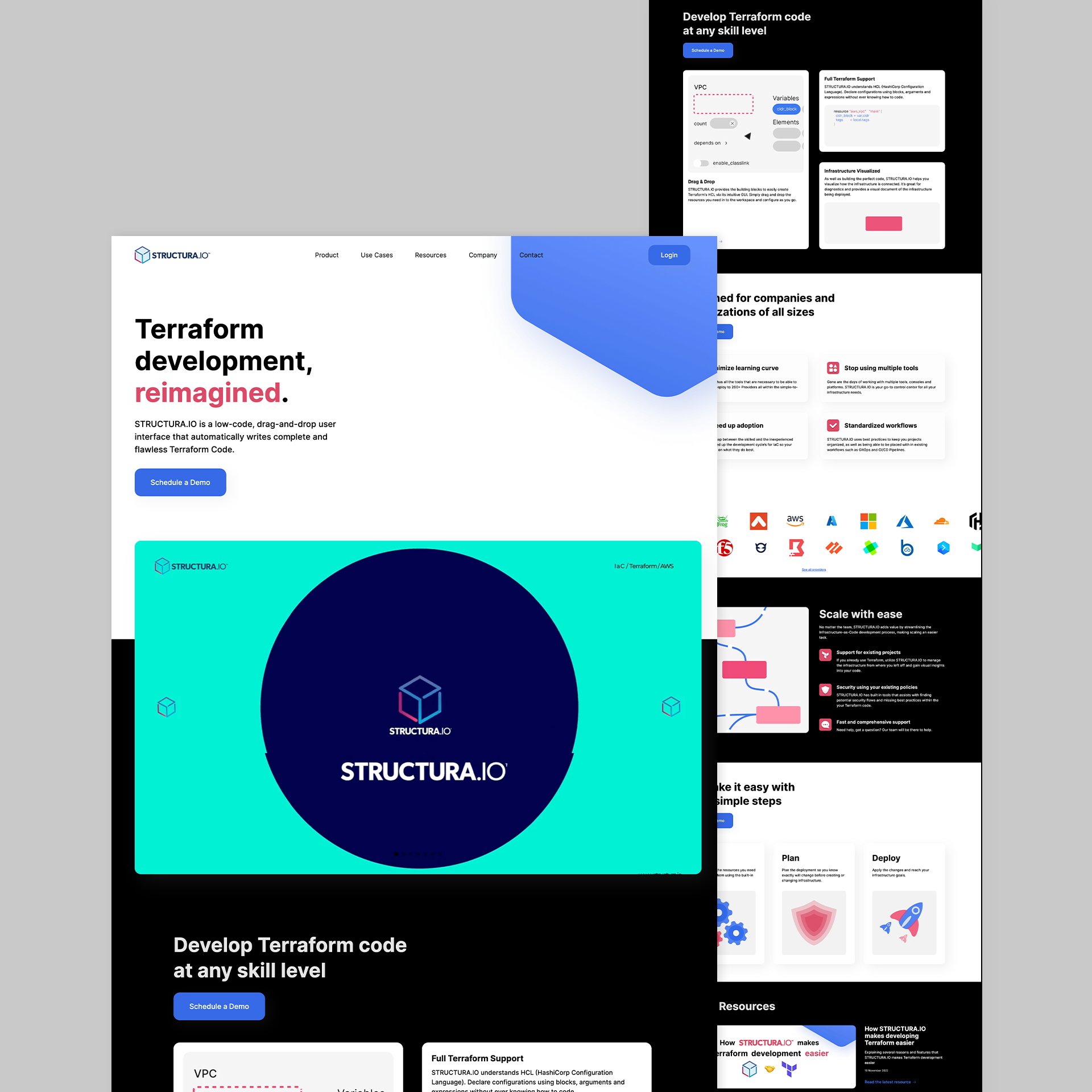 Structura.io - Web design for a drag-and-drop Terraform development platform.